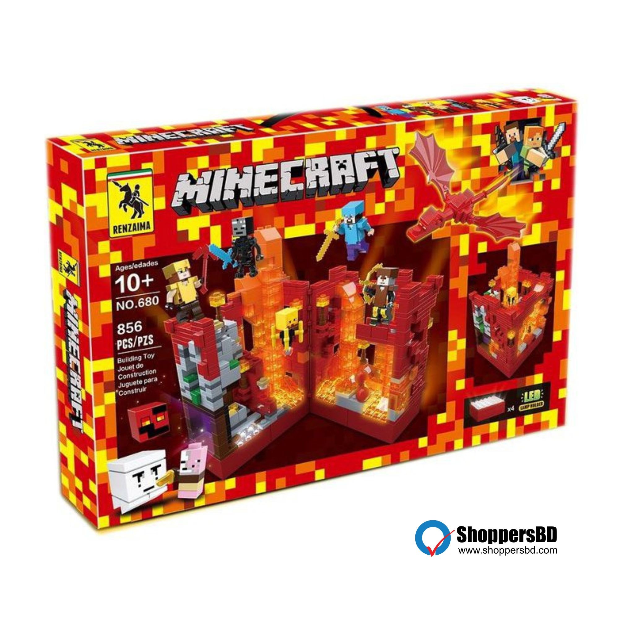 MINECRAFT MY WORLD 680-BRICKS LEGO-MISTERY CASTLE 856 PCS LED NYALA HOLDER SET BLOCK BUILDING ...