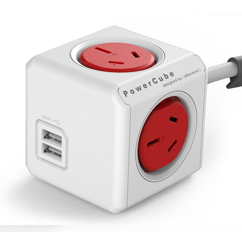 Allocacoc PowerCube with 2 USB & 4 Power Outlets - Red : ShoppersBD