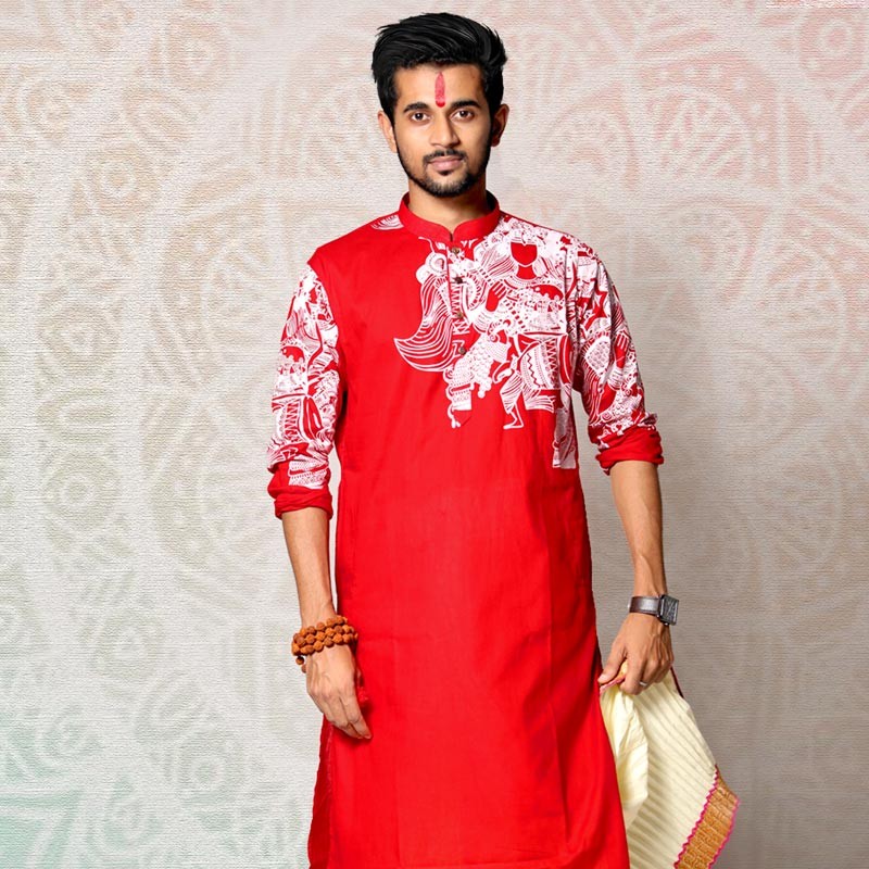 SIMPLE OUTFITS Puja Collection Cotton Print Panjabi SP882 : ShoppersBD
